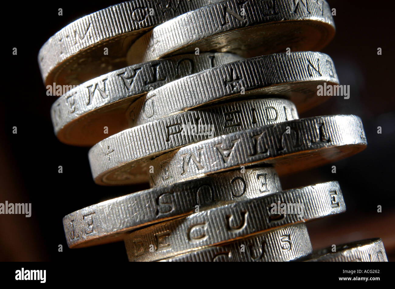 a stack of one pound coins Stock Photo - Alamy