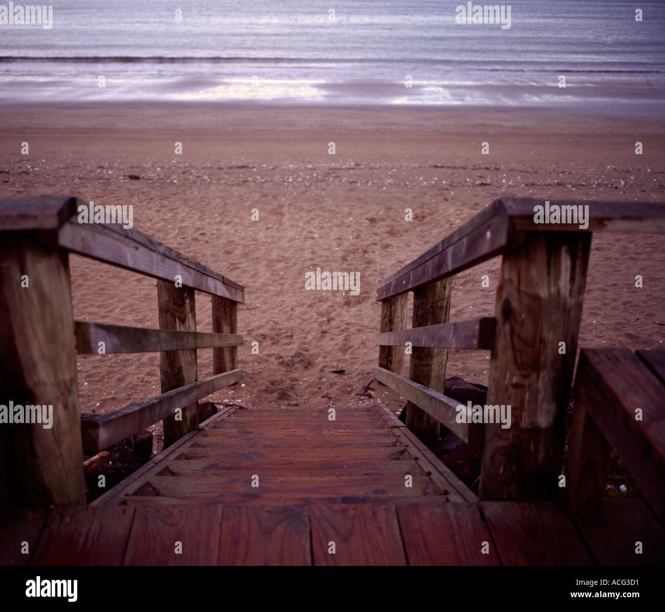 board walk steps leading down to beach sand mercury bay newzealand ...