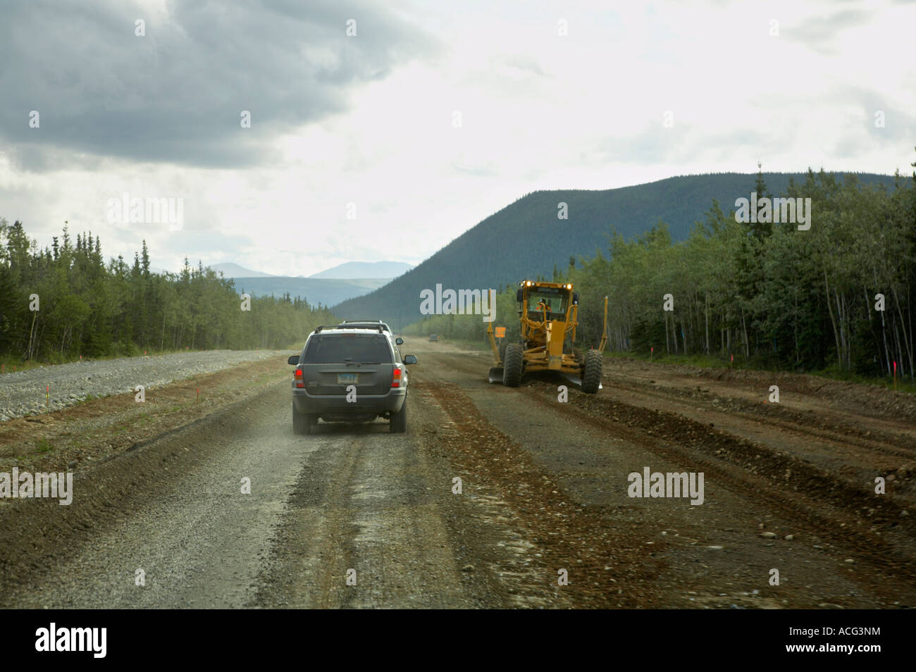 Alaskan road construction on the Glenn Highway Alaska Stock Photo - Alamy