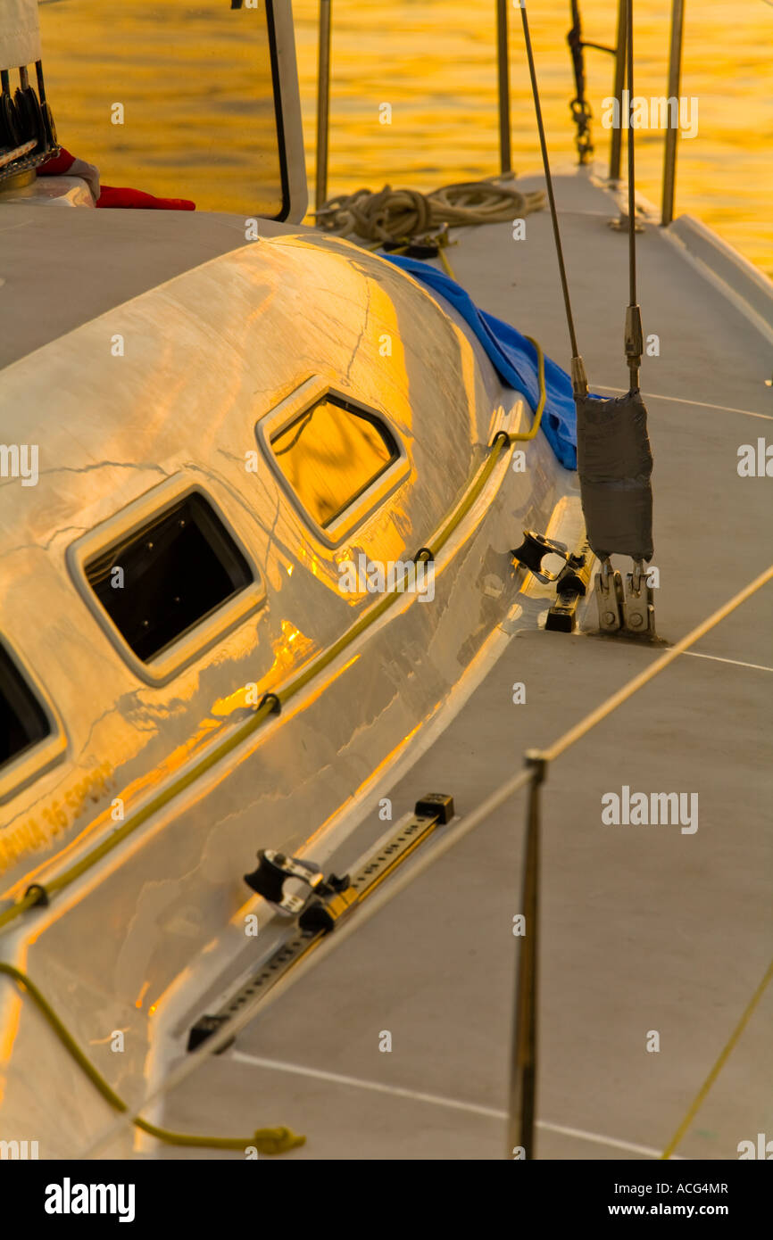 Sail yacht bow detail in sunset Stock Photo - Alamy