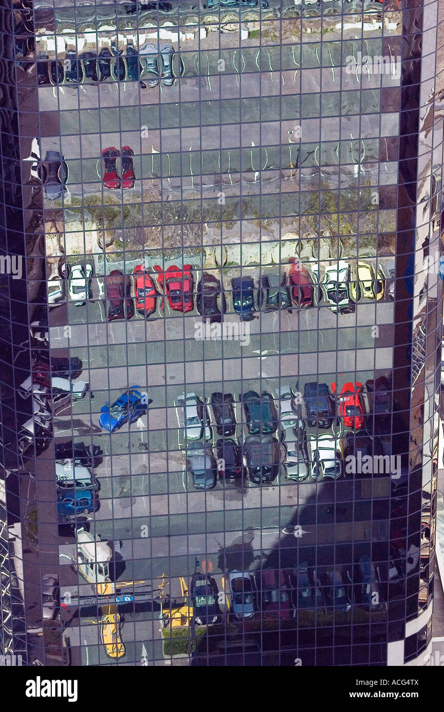 Car Park reflected in Glass Office Building Auckland North Island New ...