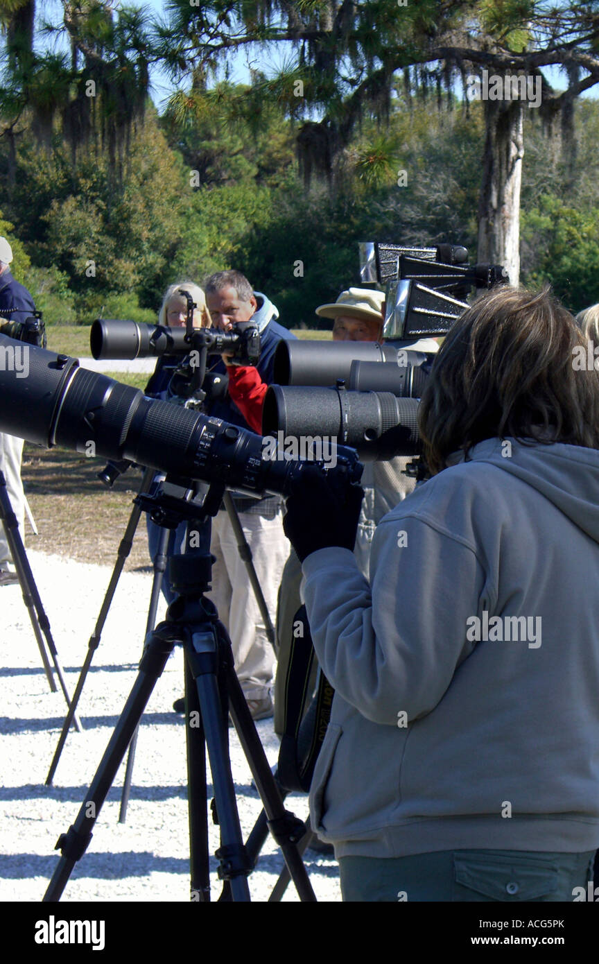 Photographers lined up to photograph birds at the Venice Audubon ...