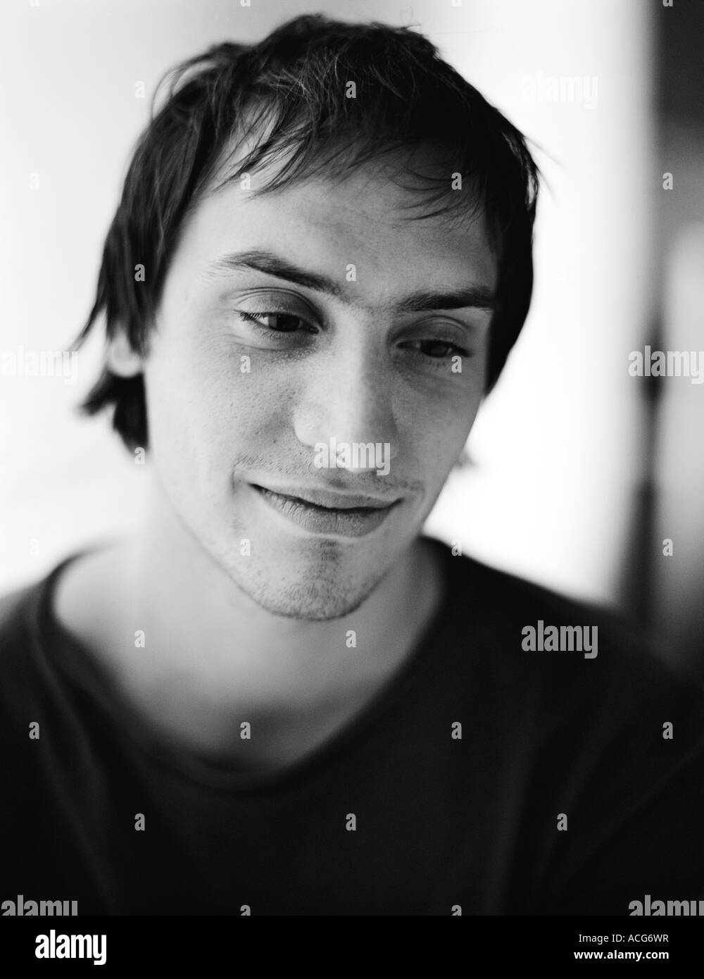A man with a dreamy gaze portrait BW Stock Photo - Alamy