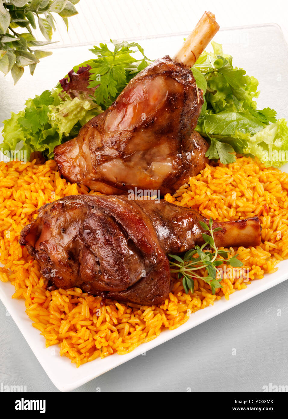 LAMB SHANKS WITH RICE Stock Photo - Alamy