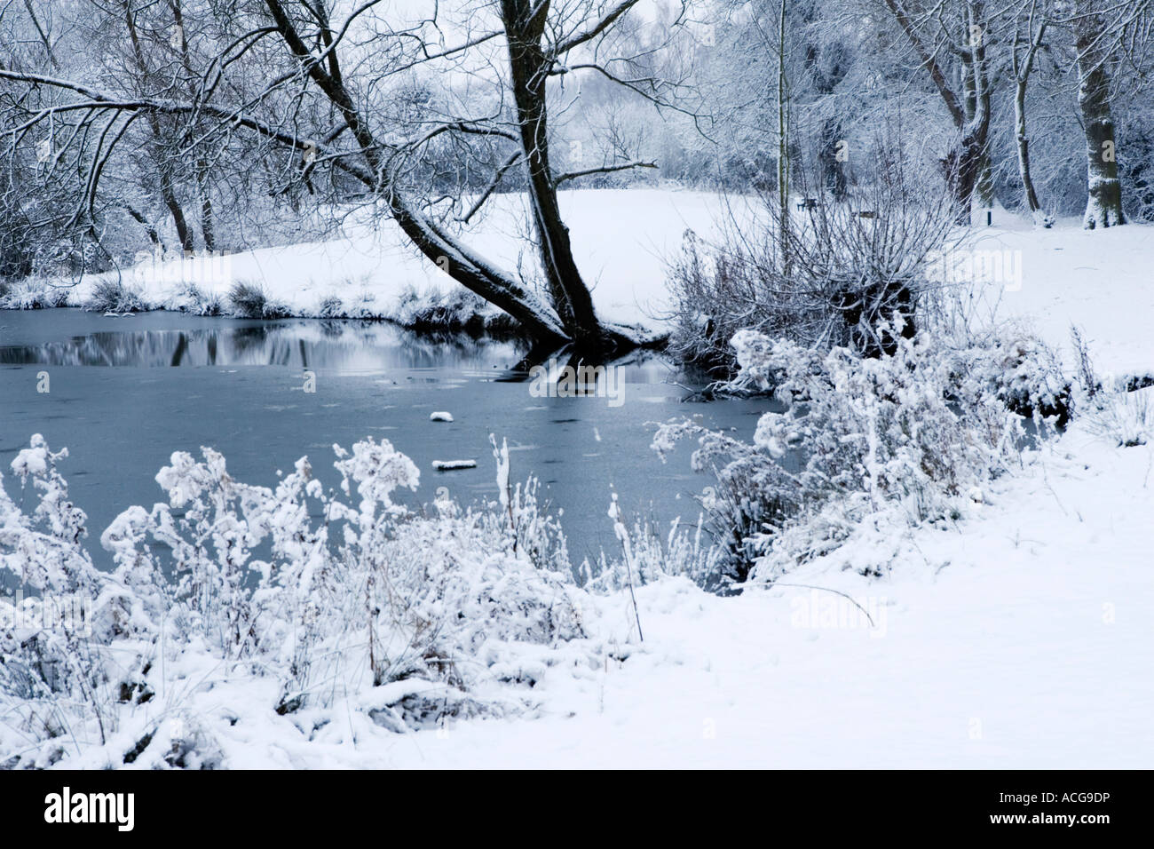 Snow at Coate Water Country Park Swindon Wiltshire England UK Stock ...