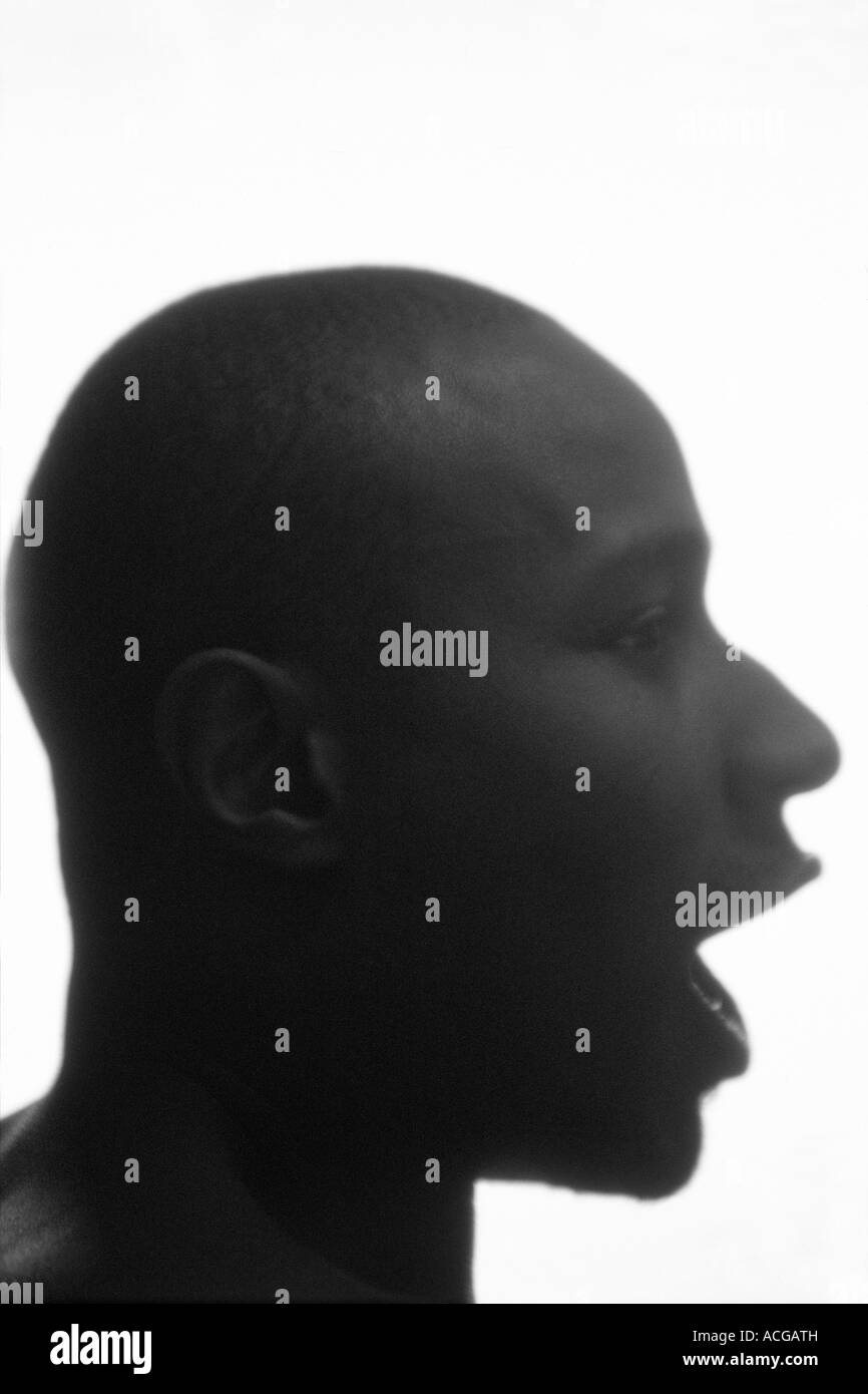 Black and white portrait man profile mouth open Stock Photo - Alamy