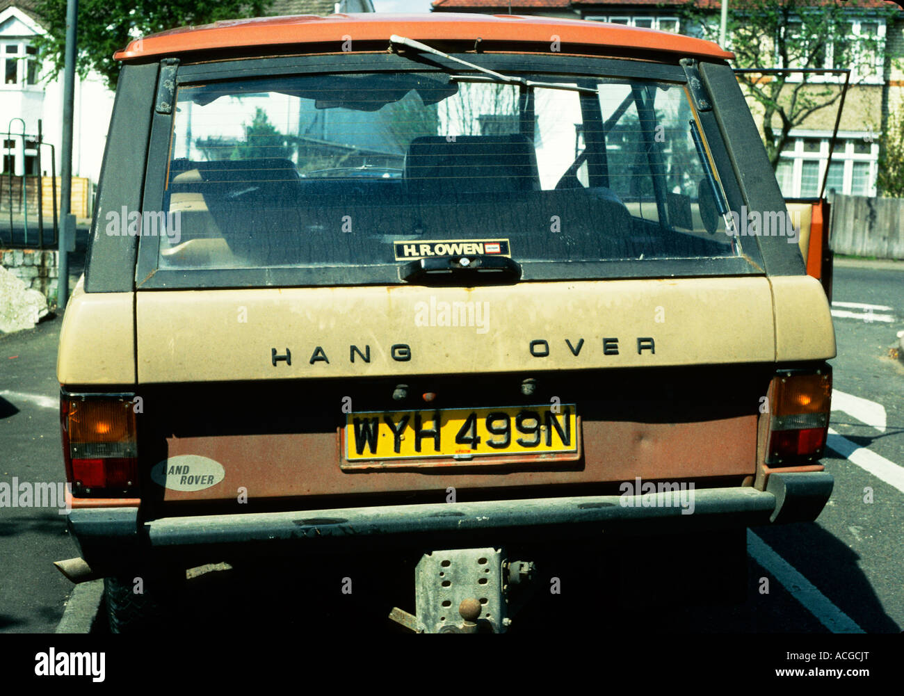 Letter altered on Range Rover to spell hangover Stock Photo - Alamy