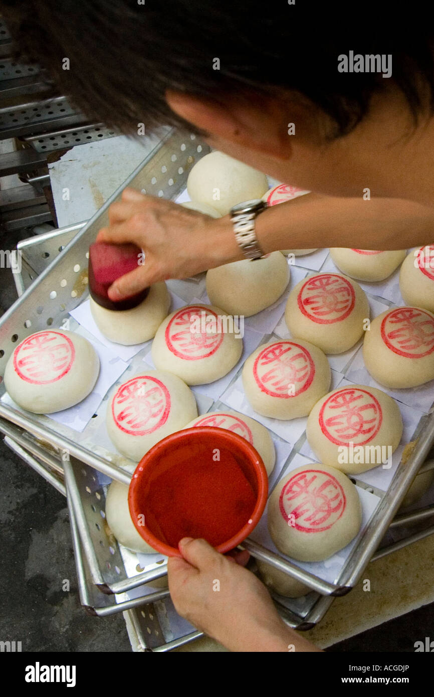 Making Red Stamp on Steamed Buns Cheung Chau Bun Festival Hong Kong SAR ...