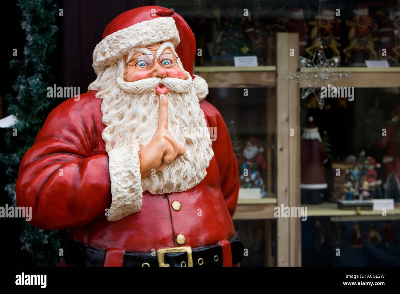 Father Christmas figure outside the Christmas shop in the ...