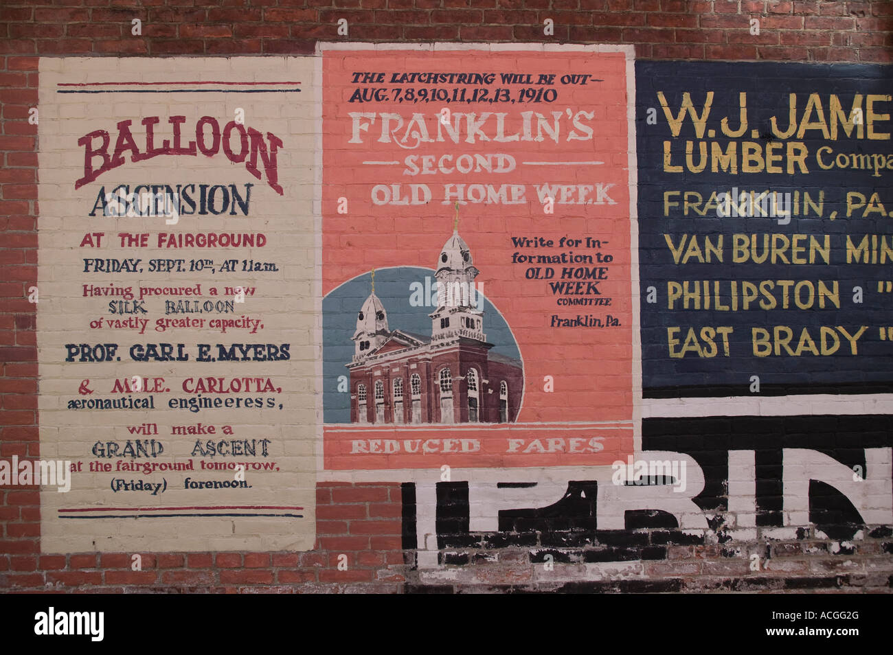 Old signs advertising local goods have been repainted to look new ...
