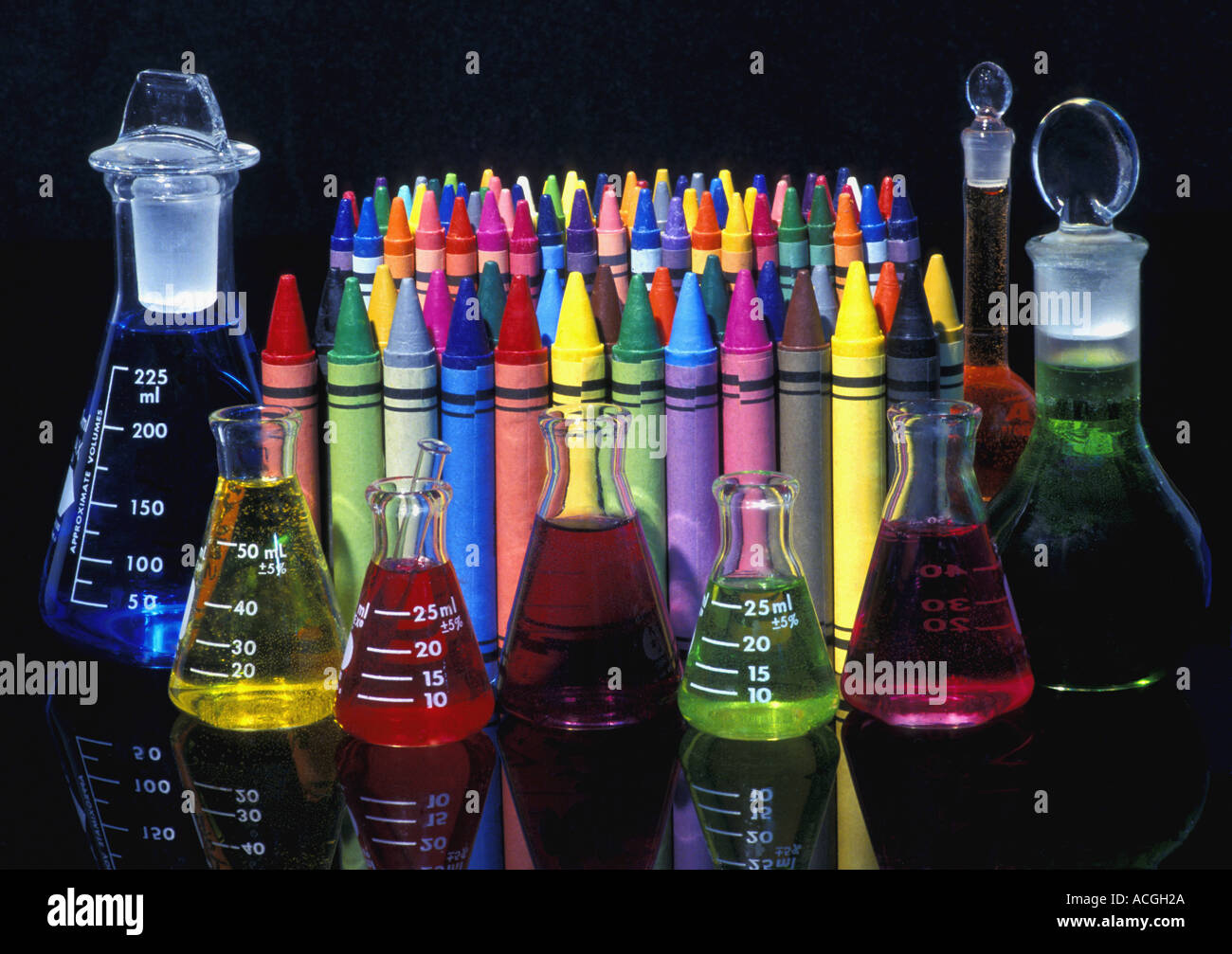 Wax crayons and measuring flasks Stock Photo - Alamy