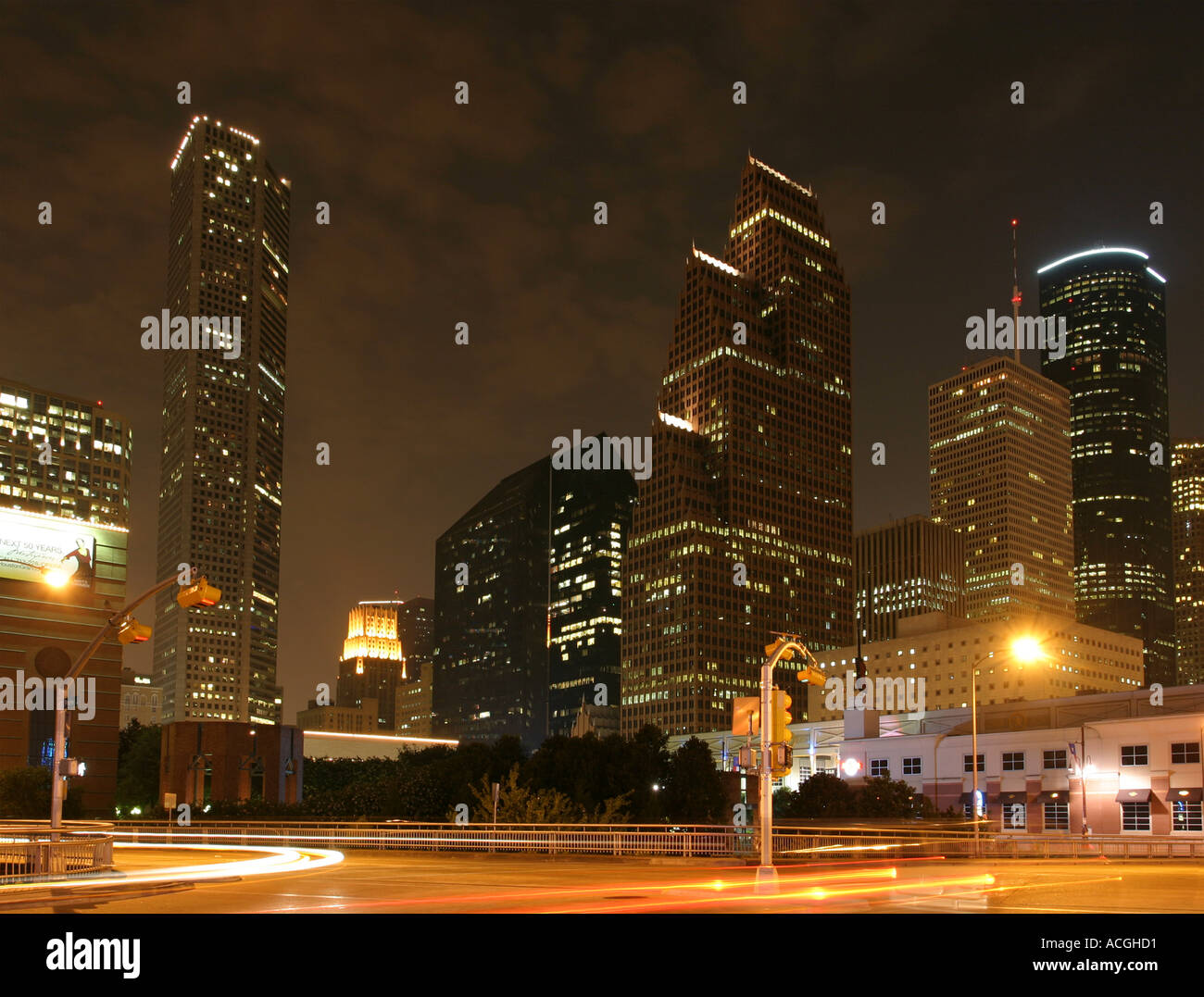 Downtown Houston skyline after dark Stock Photo - Alamy