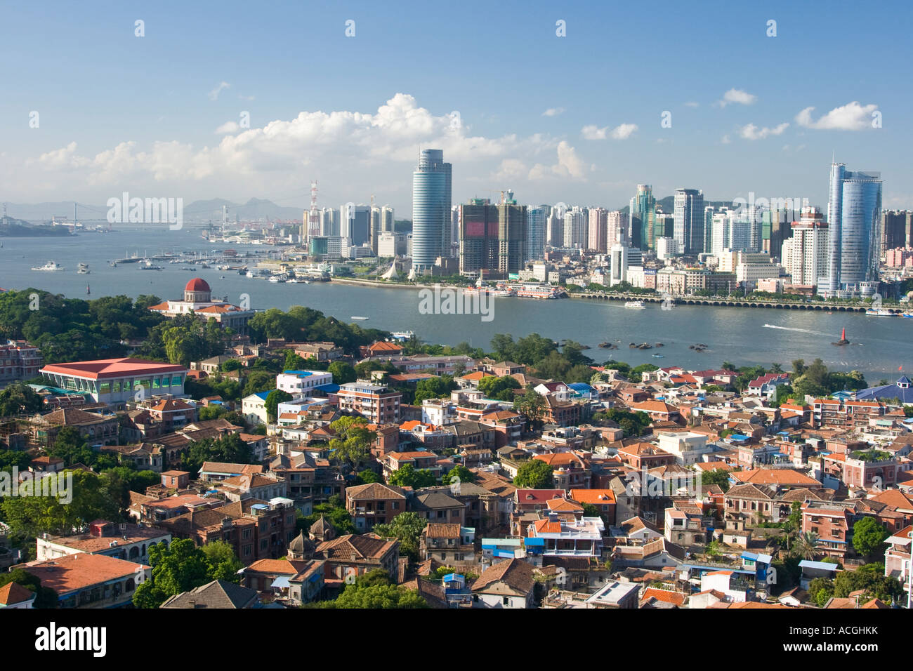 View of Island and Modern Xiamen from Sunlight Rock Gulangyu Island ...
