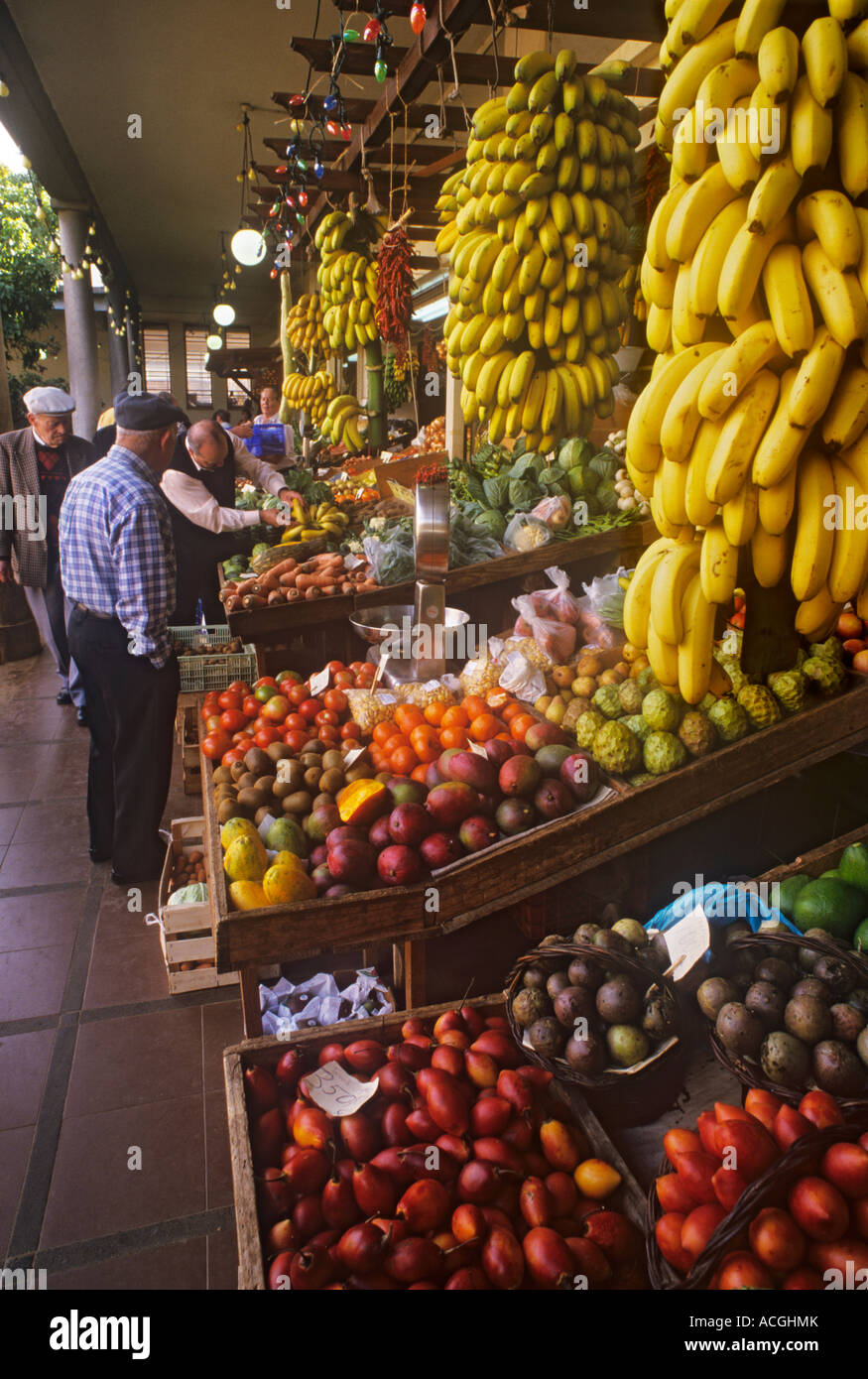 Madeira Funchal fresh fruit and vegetable stall in Funchal market ...