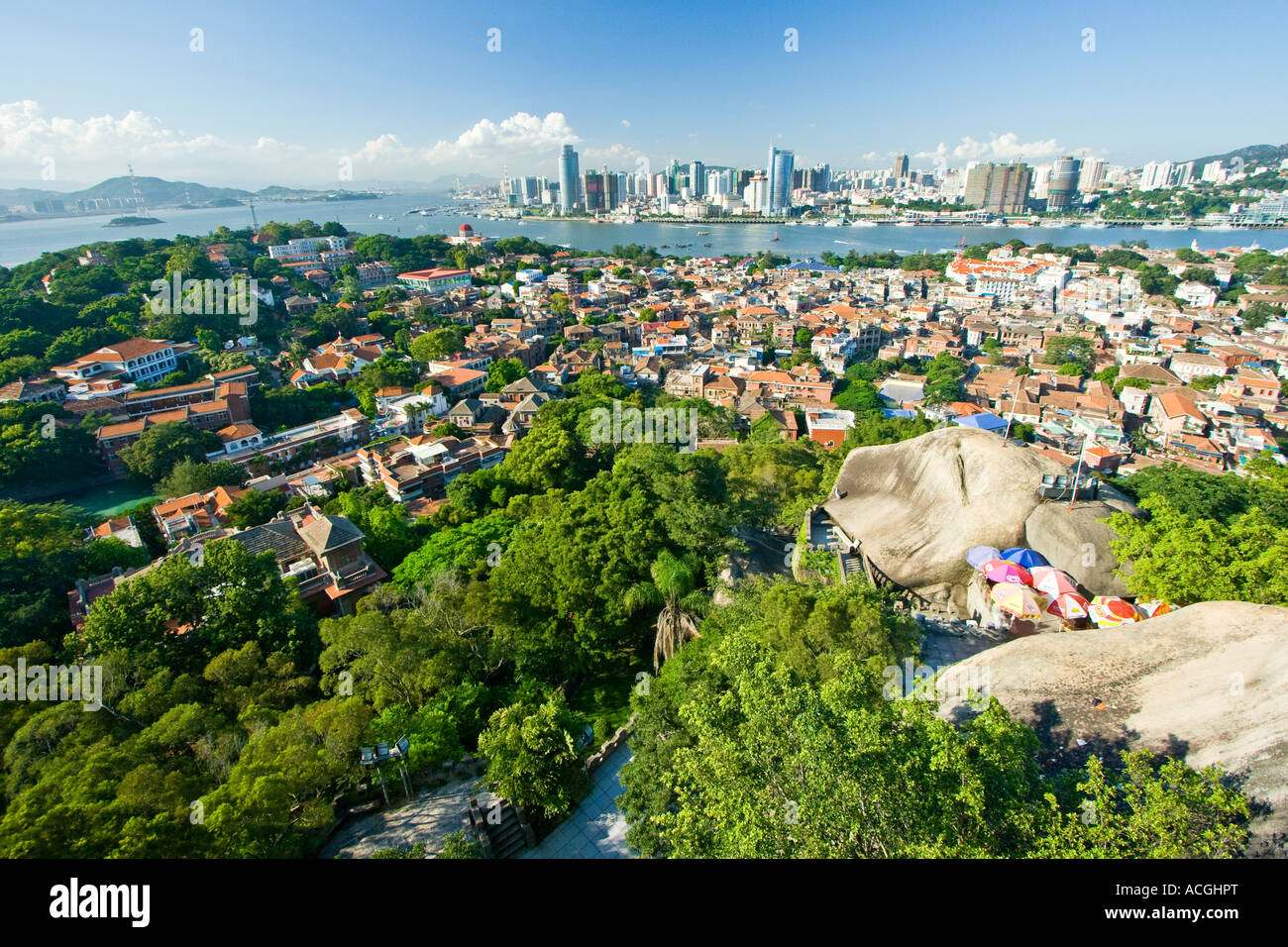 View of Island and Modern Xiamen from Sunlight Rock Gulangyu Island ...