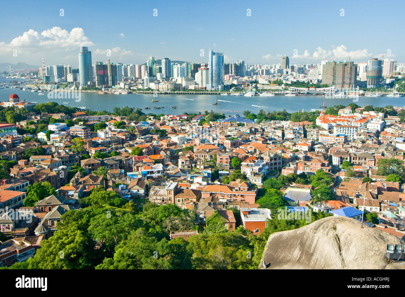 View of Island and Modern Xiamen from Sunlight Rock Gulangyu Island ...