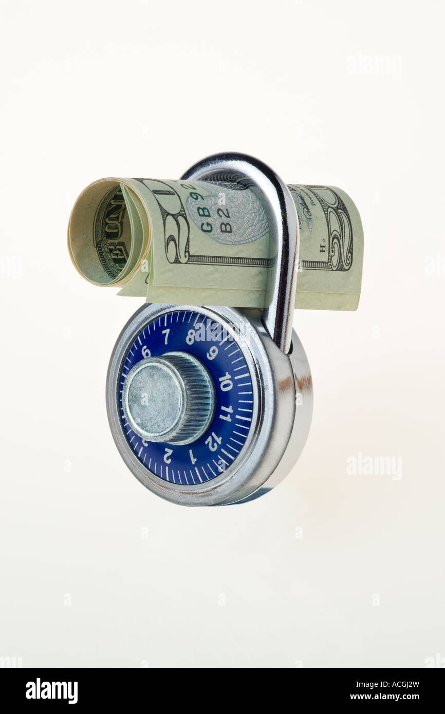 Simple rotary combination number padlock with 20 dollar bank note Stock ...