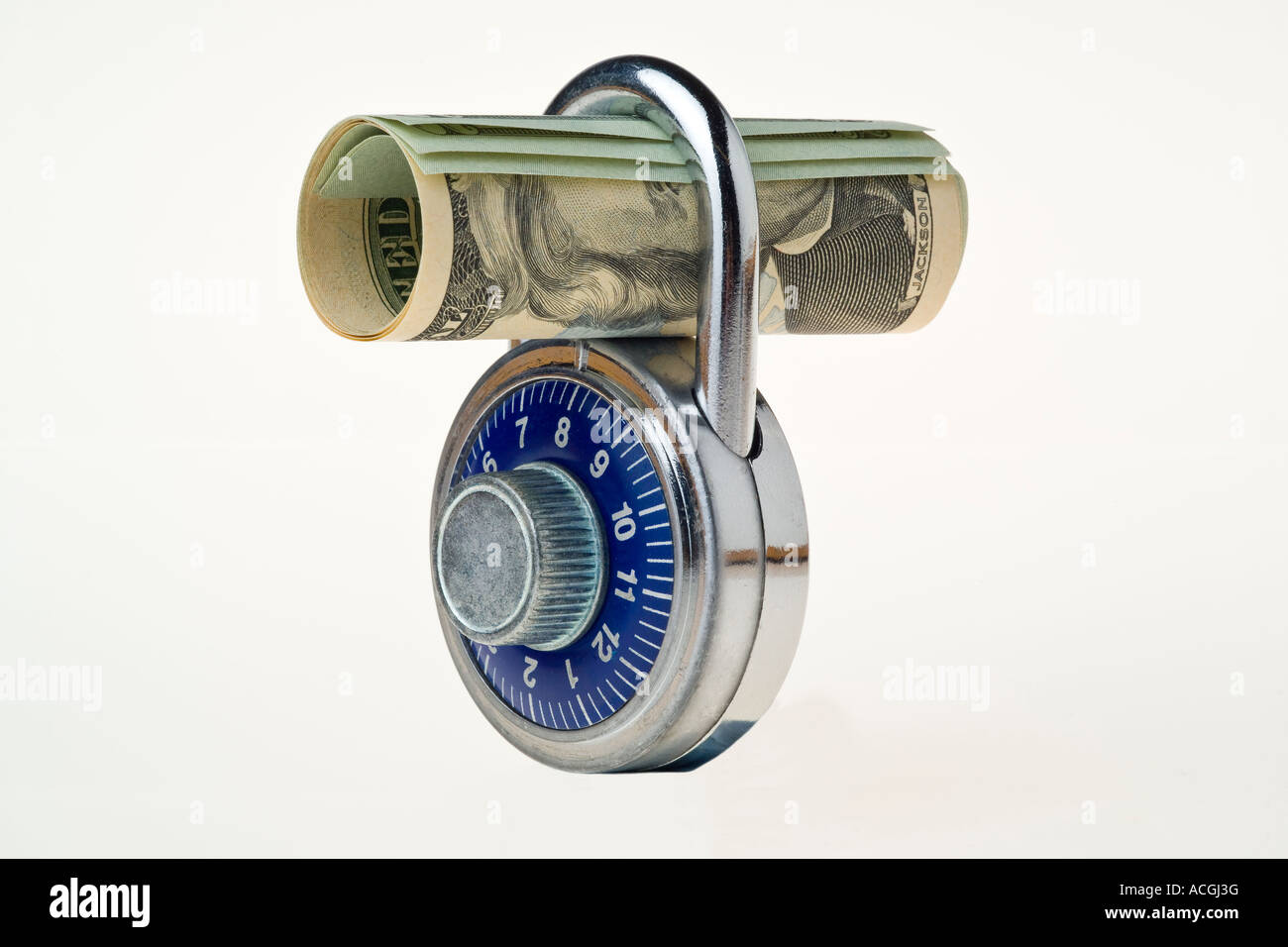 Simple rotary combination number padlock with 20 dollar bank note Stock ...