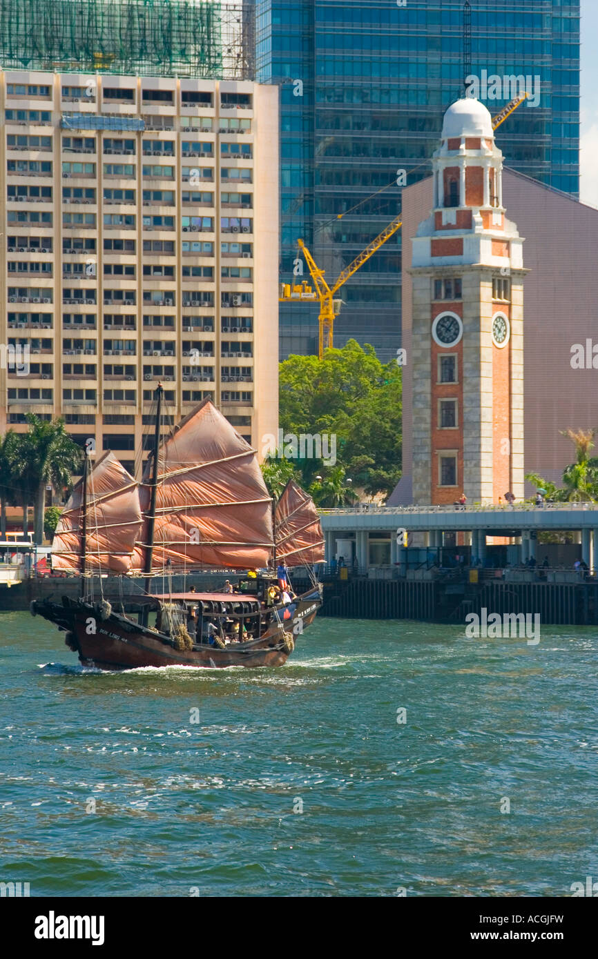 Colonial Clock Tower and Duk Ling Traditional Chinese Sailing Junk Hong ...