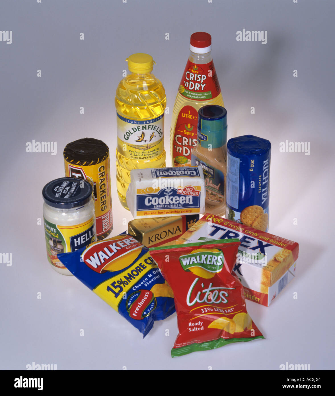 Vegetable oil products made using rapeseed oilseed rape oil Stock Photo ...