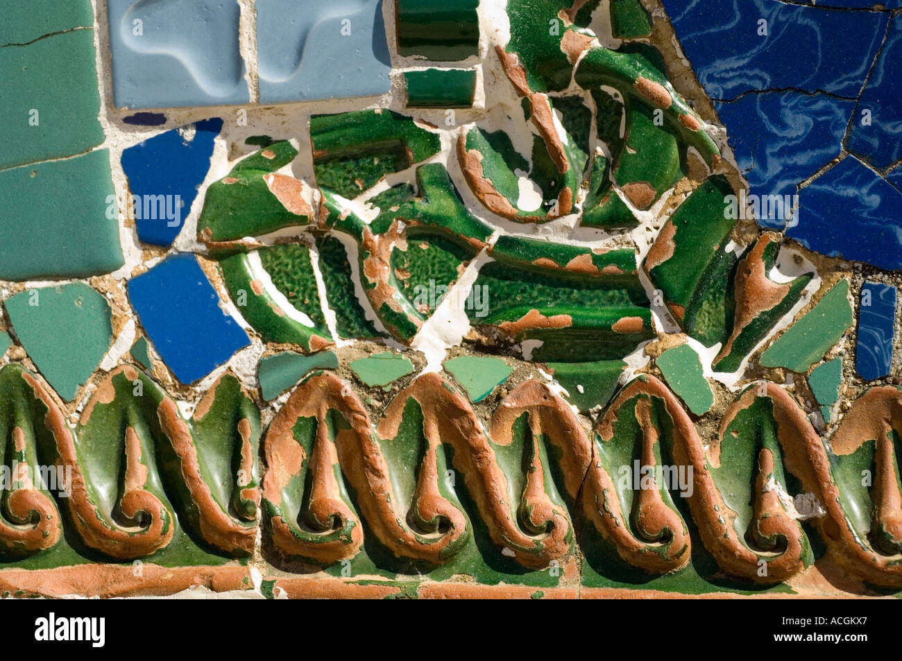 Trencadis, mosaic in Park Guell (1900-1914), Antoni Gaudi, Barcelona ...