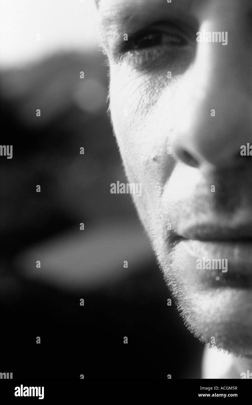 Man s face close up on half a face beard black and white Stock Photo ...