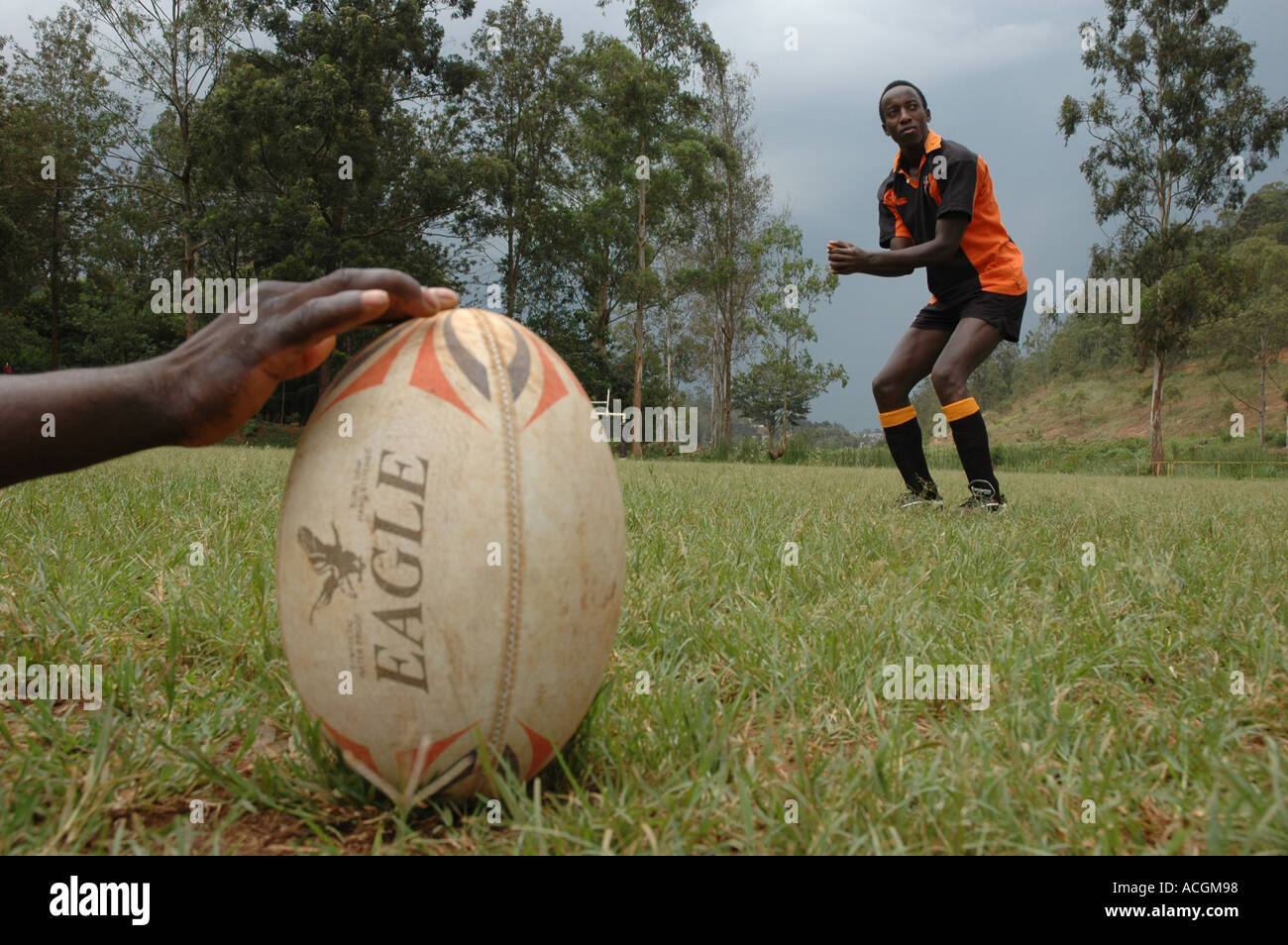 Lucien Bikamba Rwandan rugby player prepares to take a penalty Kigali ...