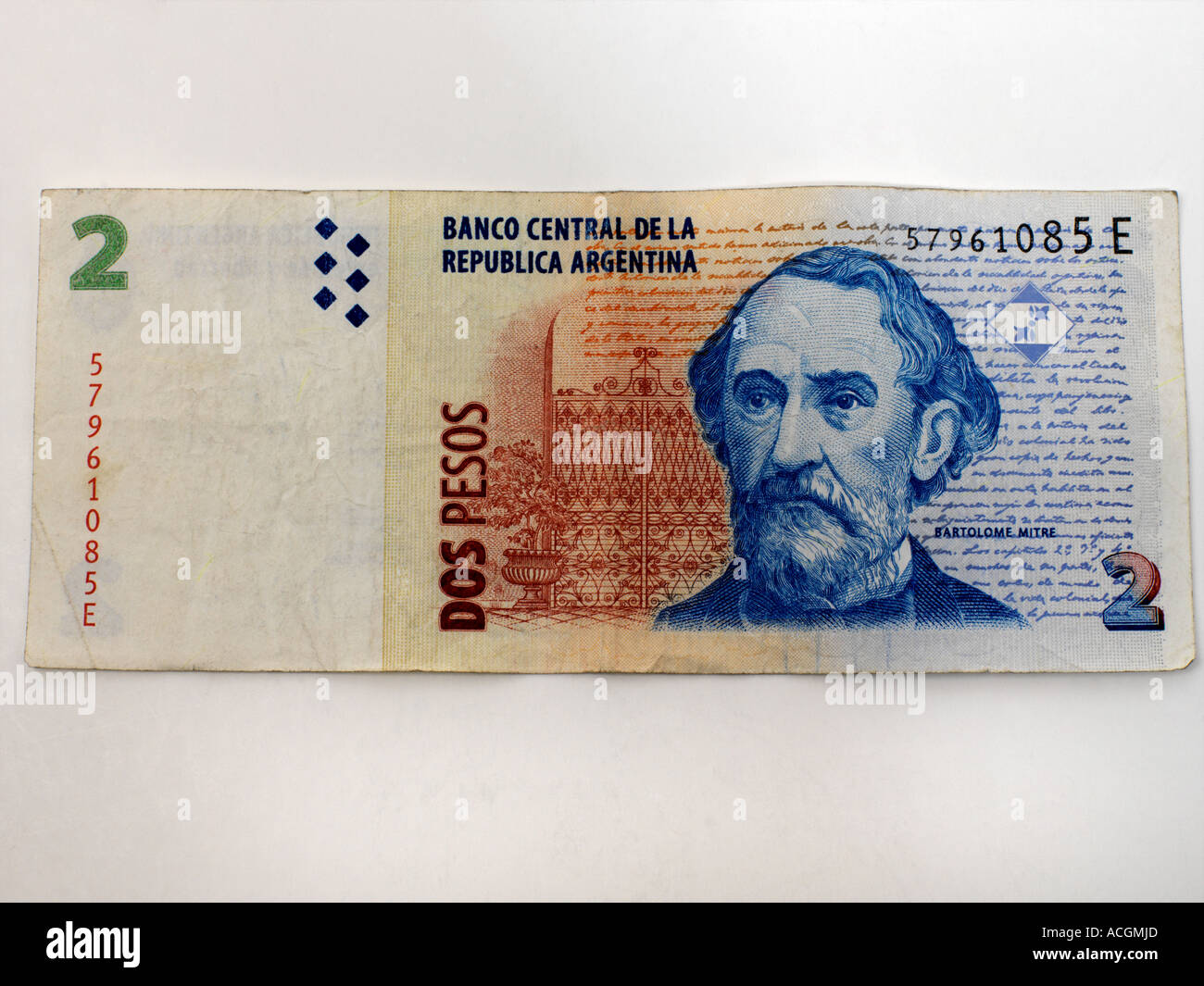 Argentinian Money Two Pesos Portrait of Bartolome Mitre Stock Photo - Alamy
