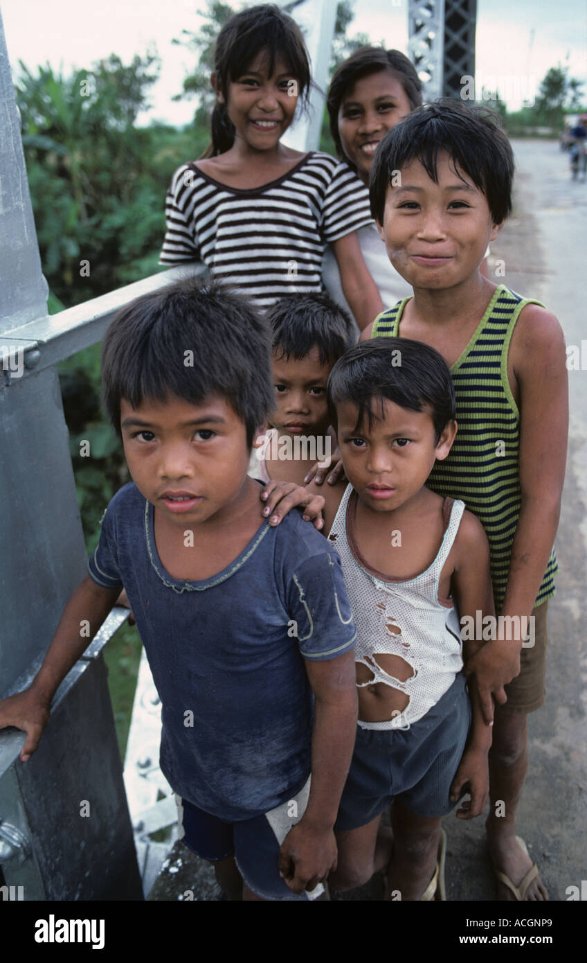 Filipino children standing on a bridge in Negros Philippines Stock ...