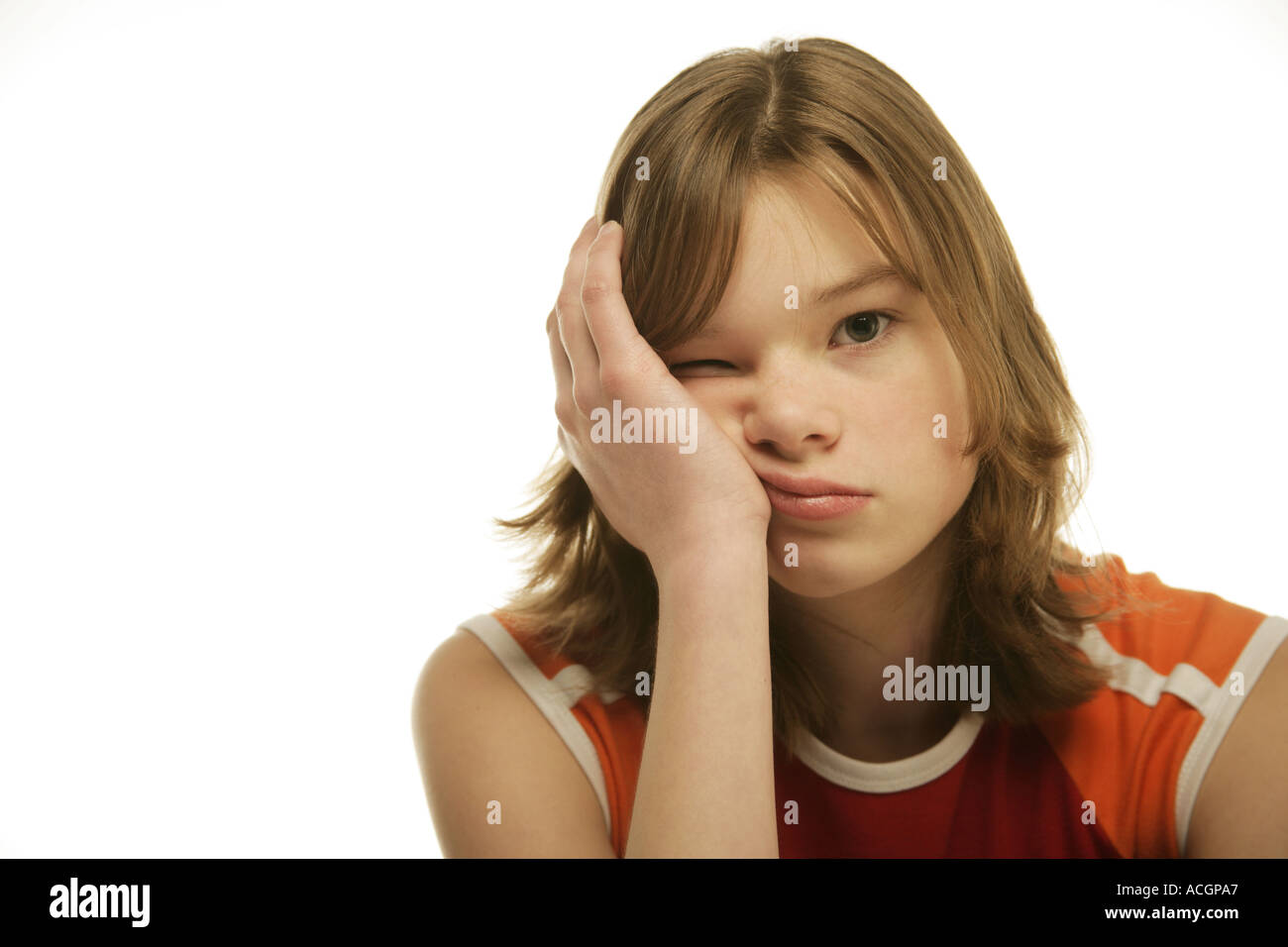 Girl with bored expression Stock Photo - Alamy