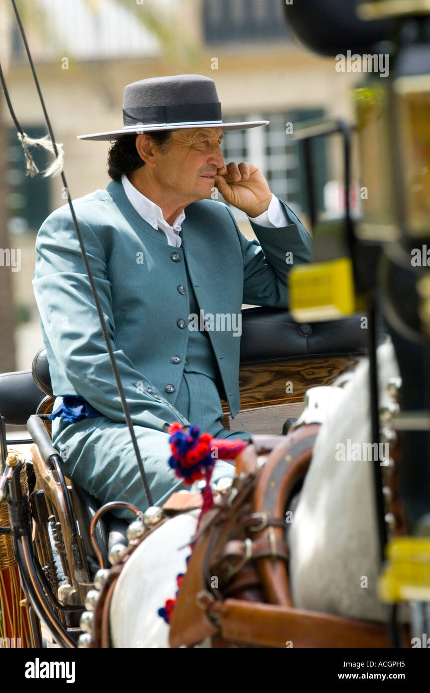 Horse drawn taxi carriage driver Alameda Cristina, Jerez de la Frontera ...