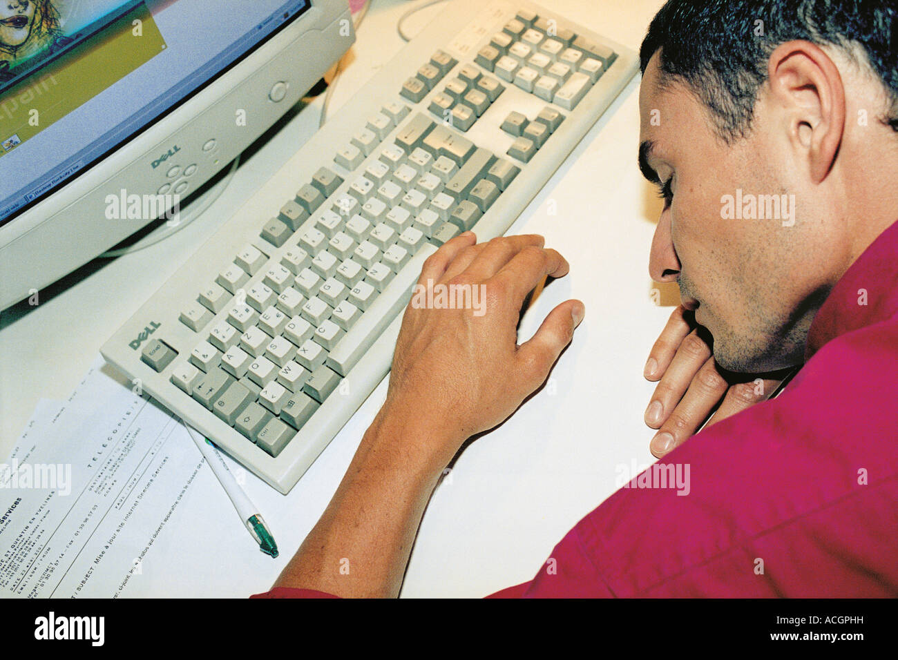 Man sleeping computer Stock Photo - Alamy