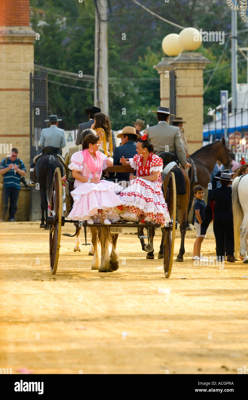 Women in traditional dress during Procession of carriages, Jerez Horse ...