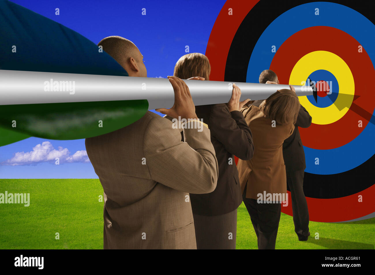 Businesspeople with arrow aiming at target Stock Photo - Alamy