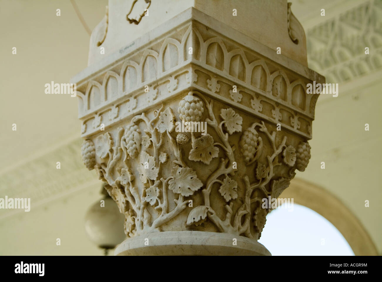 handicrafted columns of Jaipur palace showing different types of leafs ...