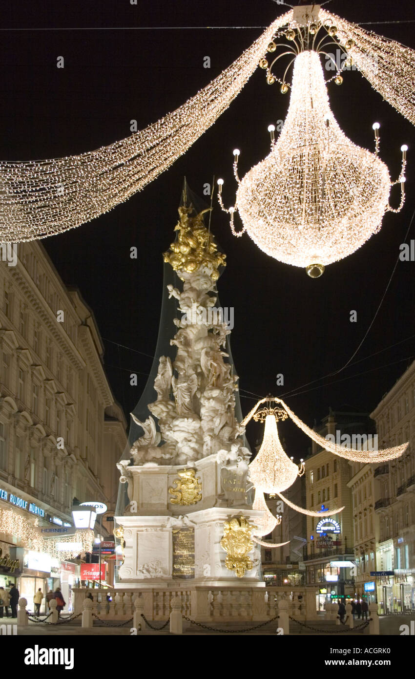 Christmas lights around Pestsaule Plague Column Graben Vienna Austria ...