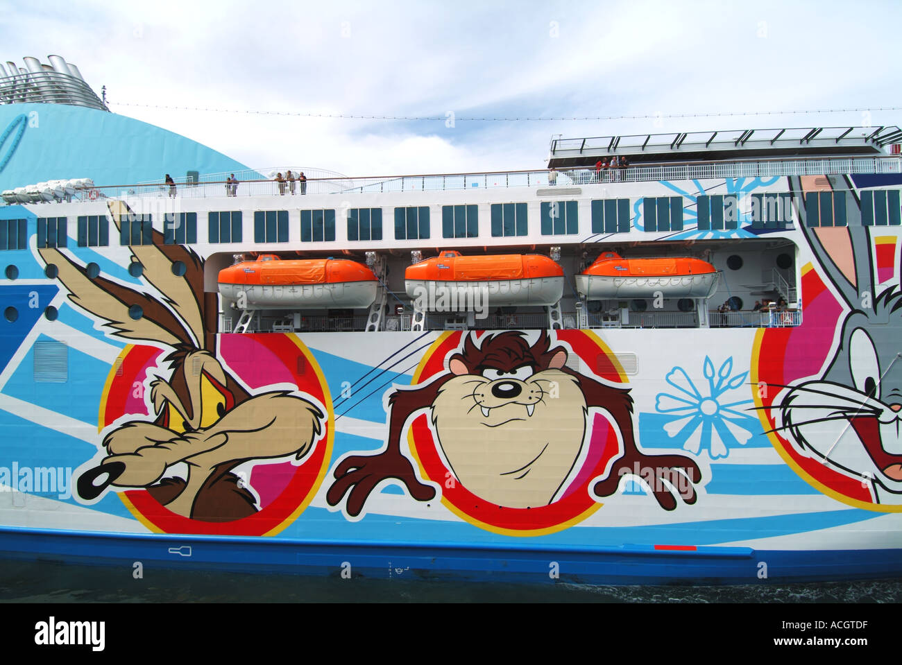 Olbia Sardina port Moby Lines Aki ferry with artwork depicting cartoon ...