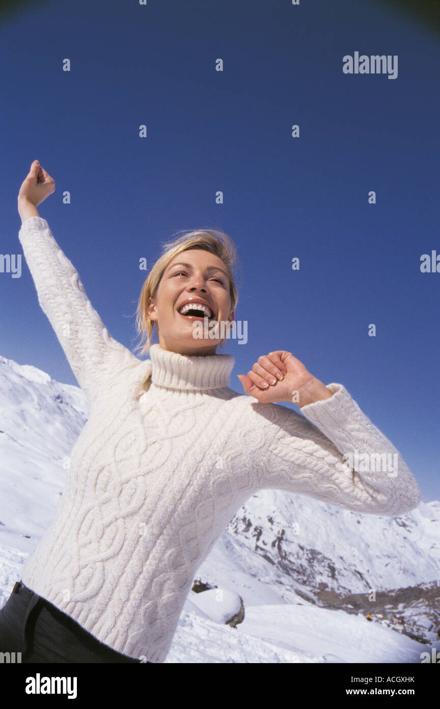 Smiling woman mountain Stock Photo - Alamy