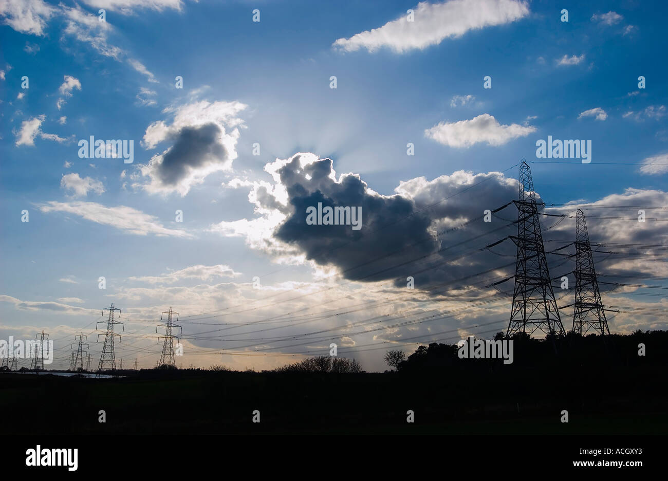 National Grid Electricity Pylons carrying power from Sizewell A and B ...