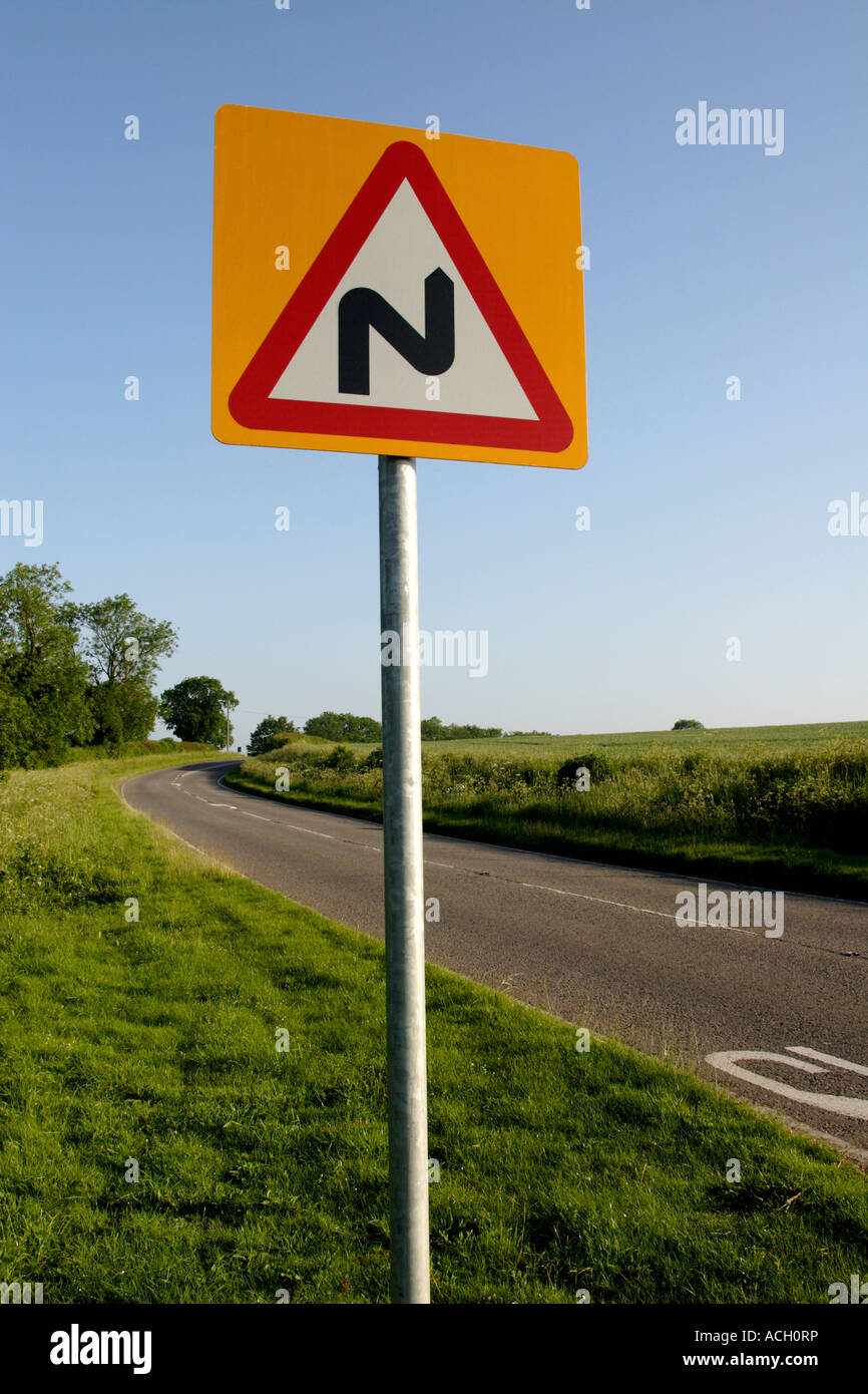 Chicane warning road sign along B road, Buckinghamshire, England, UK ...
