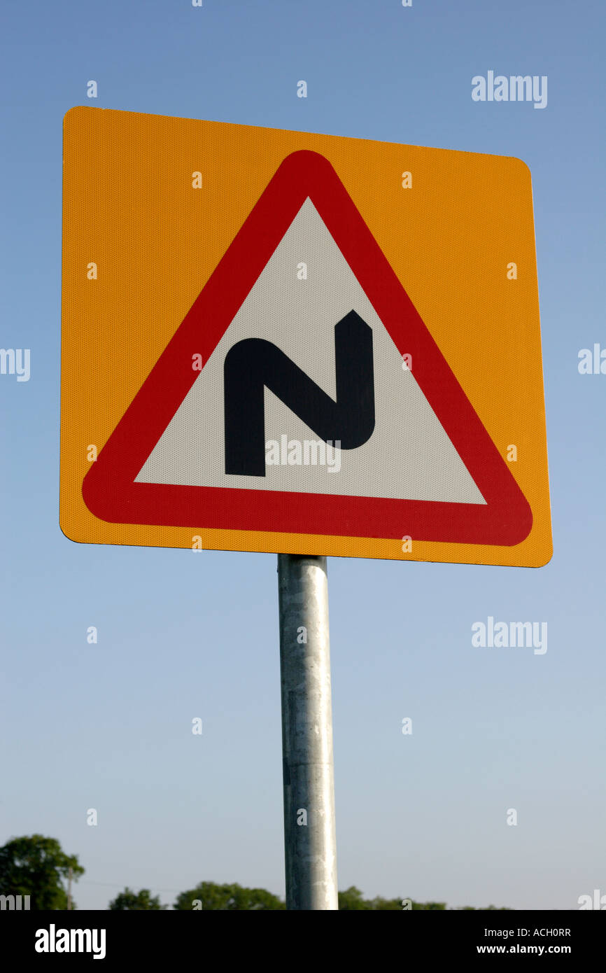 Chicane warning road sign, England UK Stock Photo - Alamy
