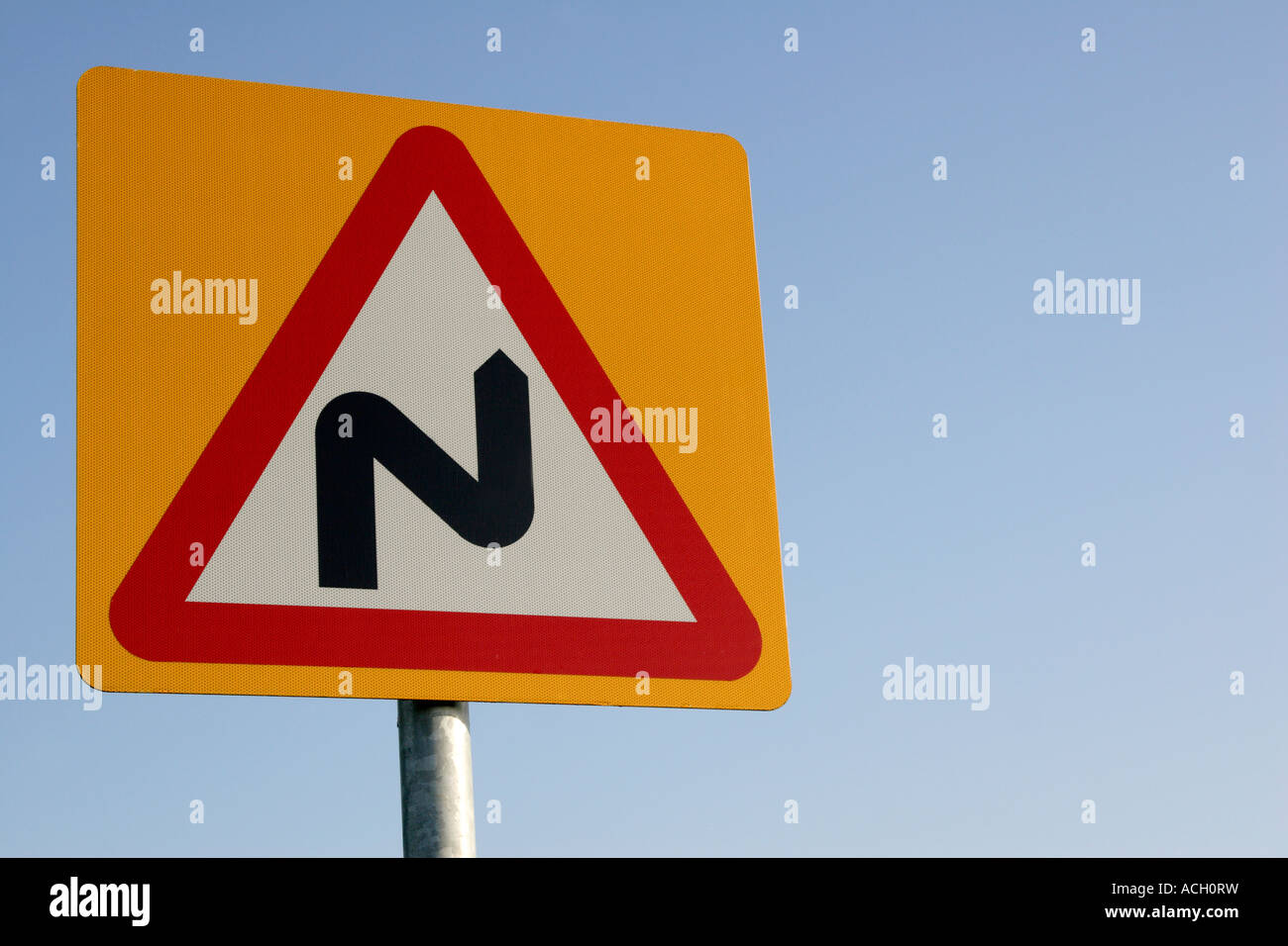 Chicane warning road sign, England, UK Stock Photo - Alamy