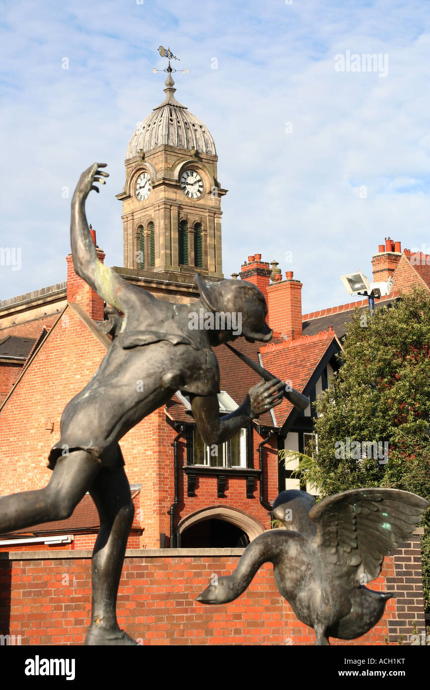 derby city centre The Boy and Goose statue town centre guildhall clock ...