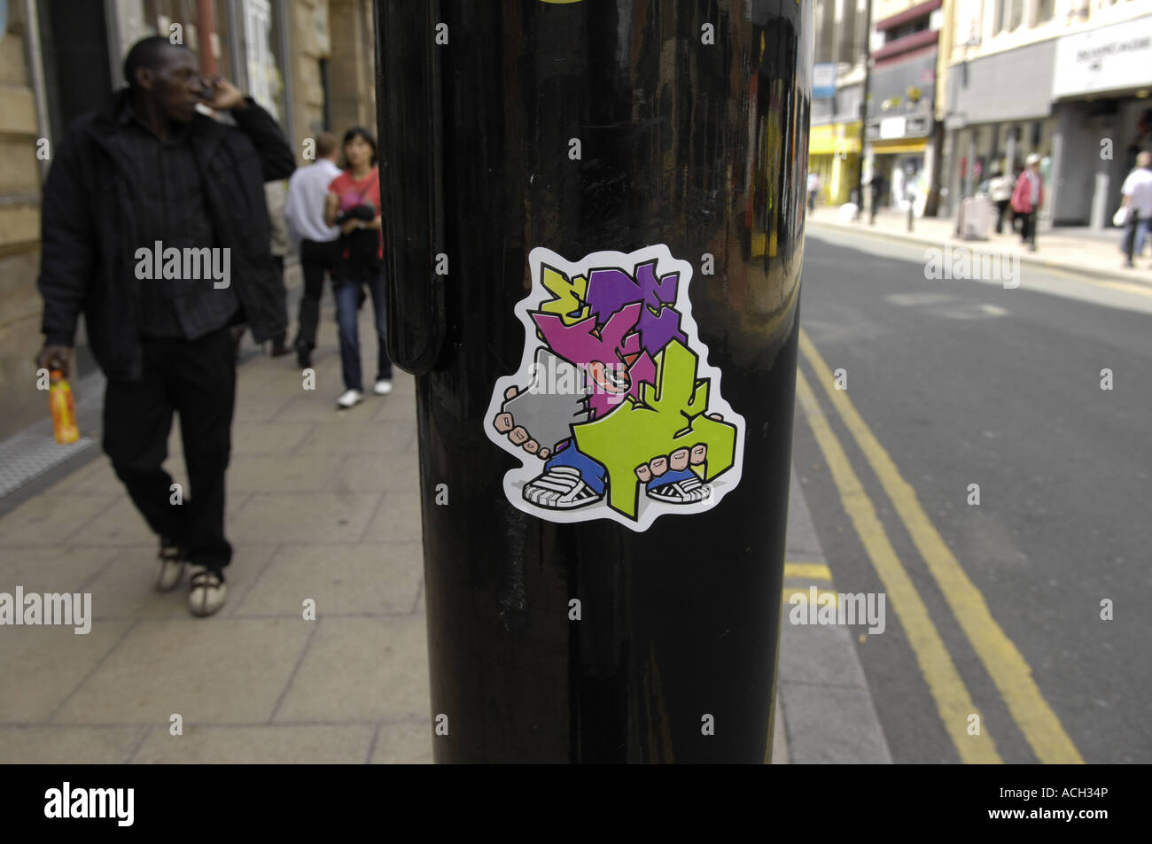 black man male sticker art sidewalk pavement post lamp real genuine ...