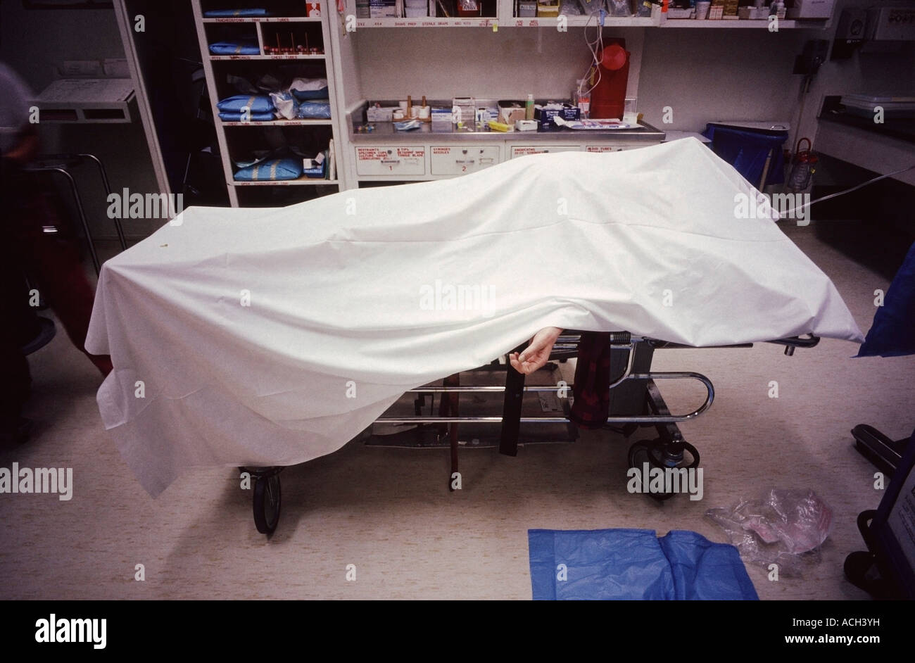 Cadaver waits to be picked up inside the Emergency Department of an ...