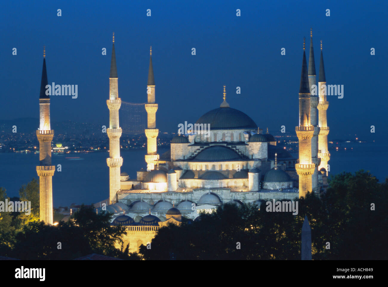 Blue Mosque Sultan Ahmet Mosque at night Istanbul Turkey Europe Stock ...