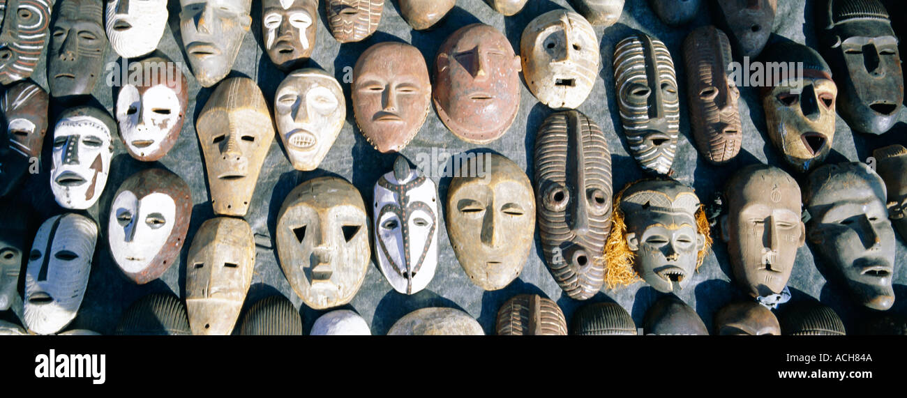 Carved wood masks in street market Swakopmund Namibia Africa Stock ...