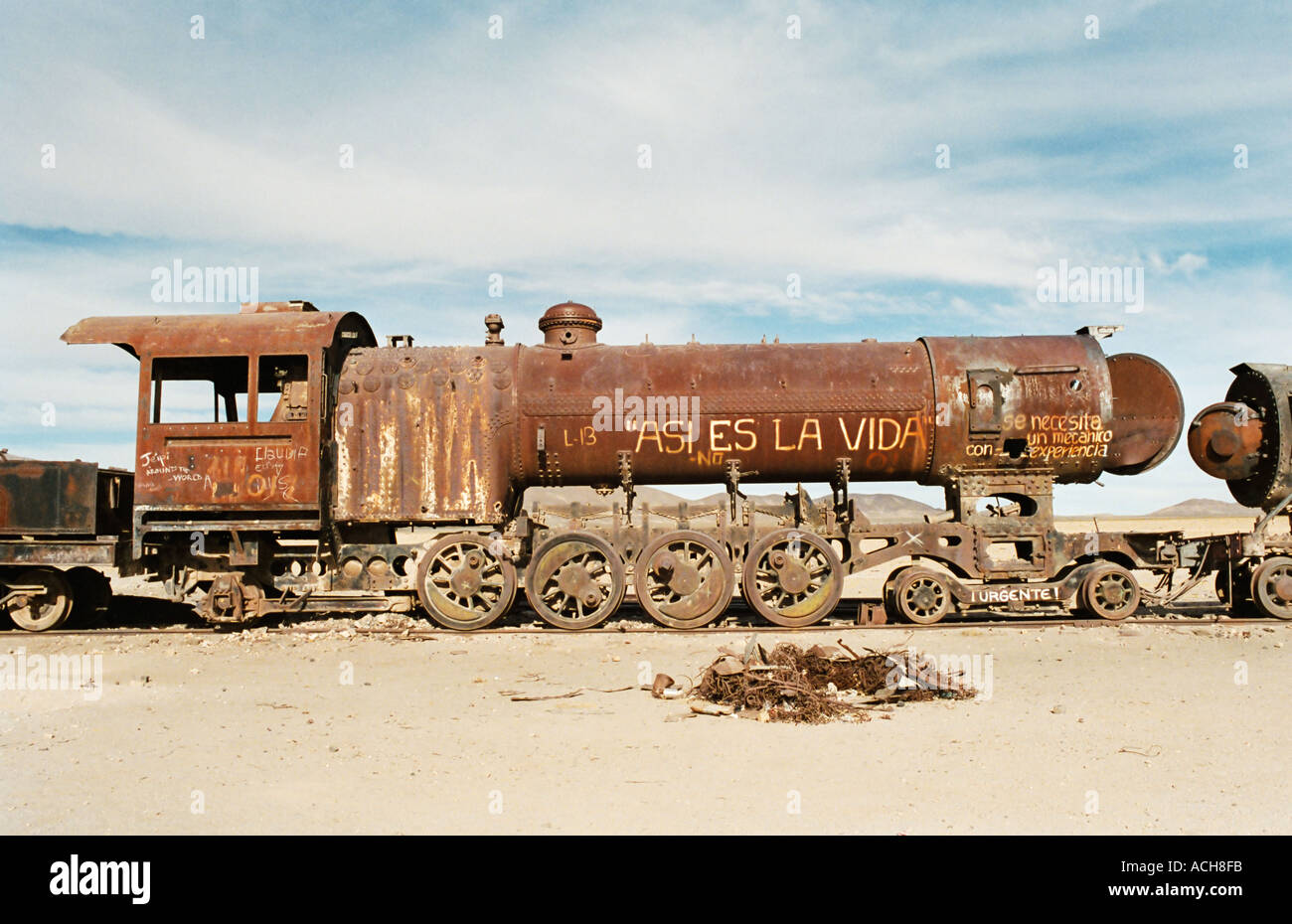 Rusting locomotive at train graveyard Uyuni Bolivia South America Stock ...
