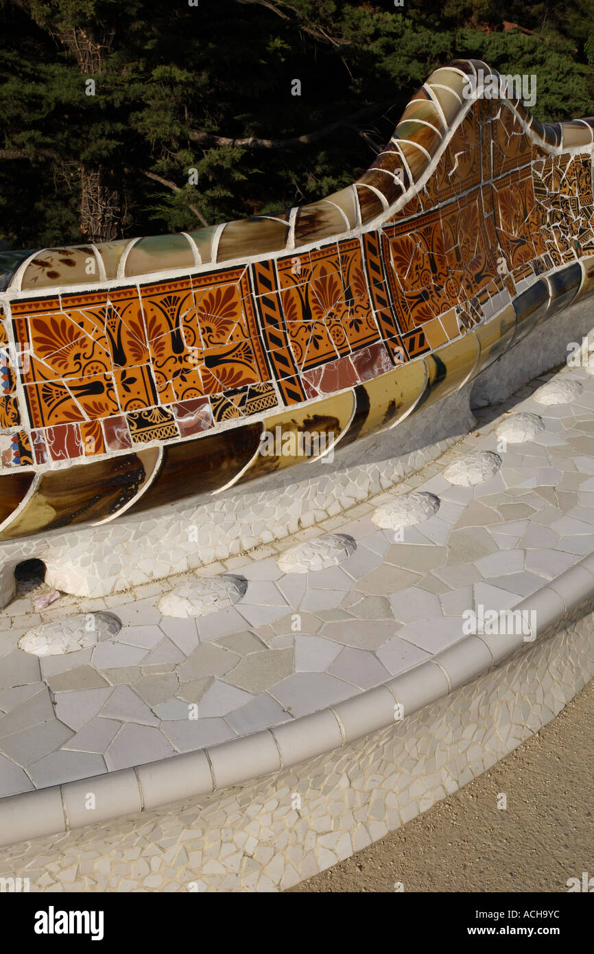 Bench in Parc Guell Park, Barcelona, Catalunya, Spain Stock Photo - Alamy