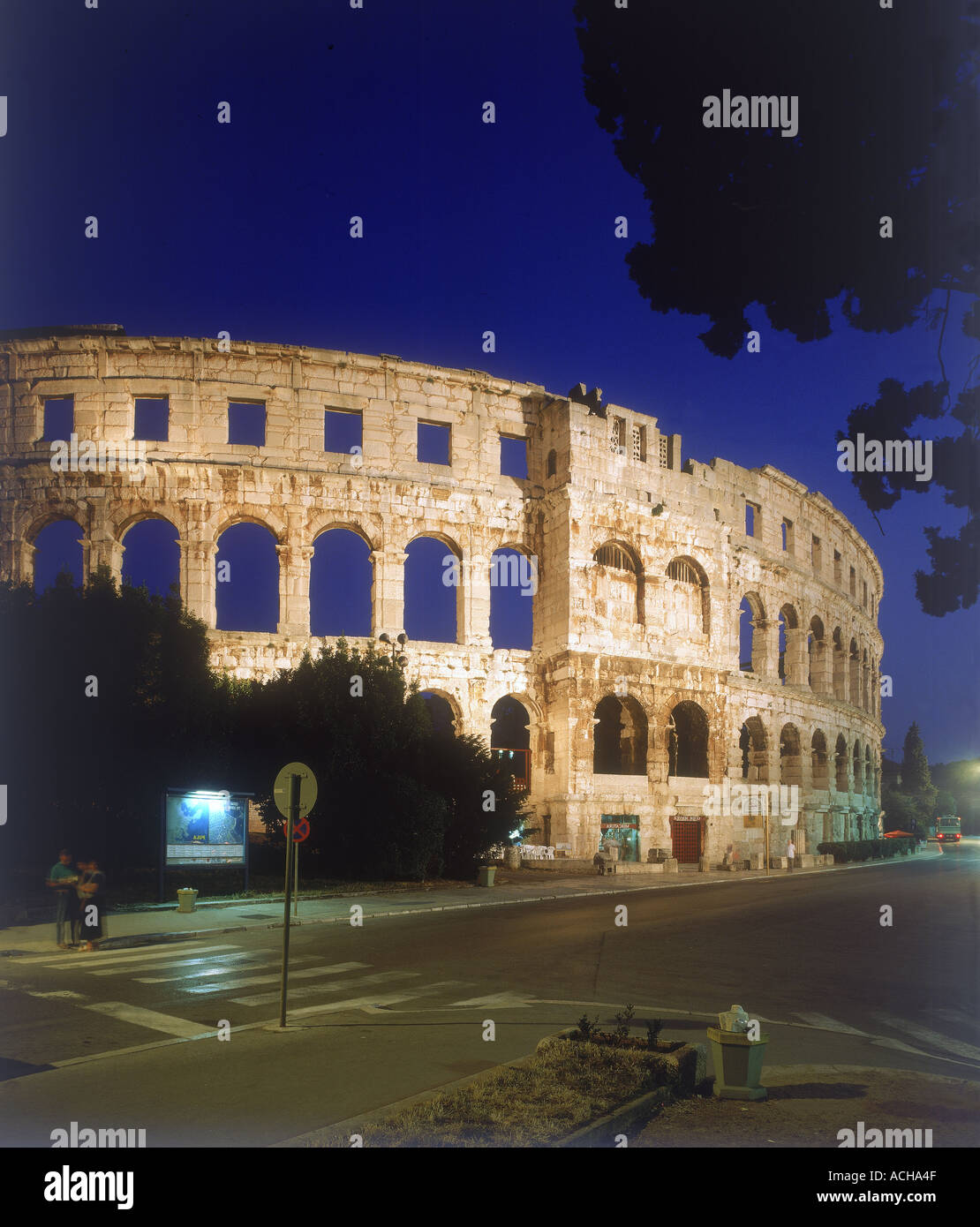 Night view of the Roman amphitheatre Pula Croatia Europe Stock Photo ...